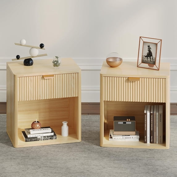 22.7'' Fluted Nightstand Set of 2, Nightstand with Drawers Bedside ...