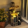 22.8" 3-Tier Resin Log Bear Outdoor Water Fountain with LED Lights ...