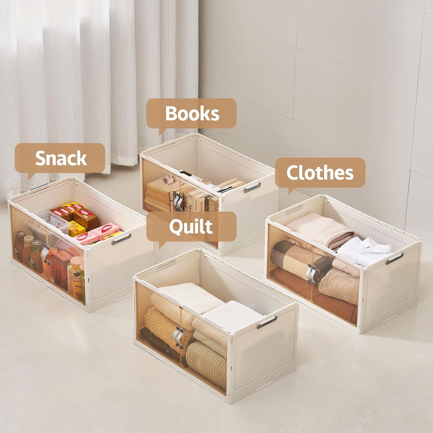 22.8 Gal，4 Pack Plastic Storage Bins with Drawers - 388QT Foldable ...