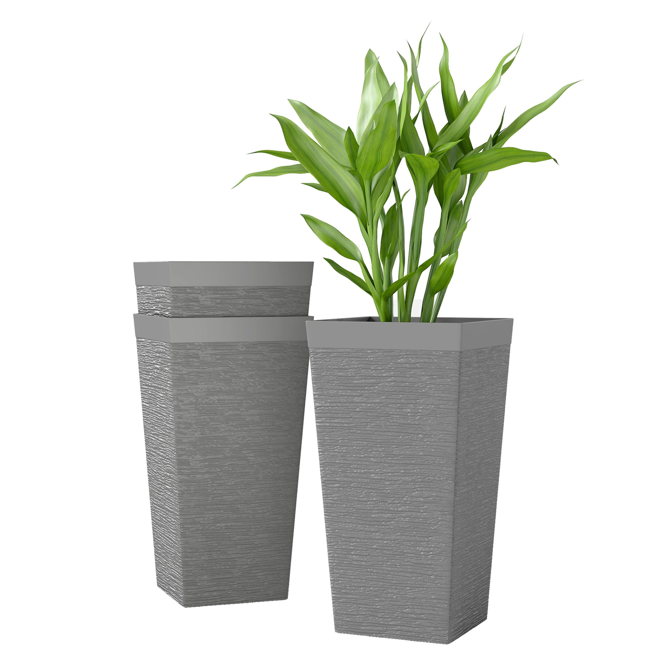 22.8 Inch Outdoor Planters 3-Piece Set, Stone Finish with Wheels ...