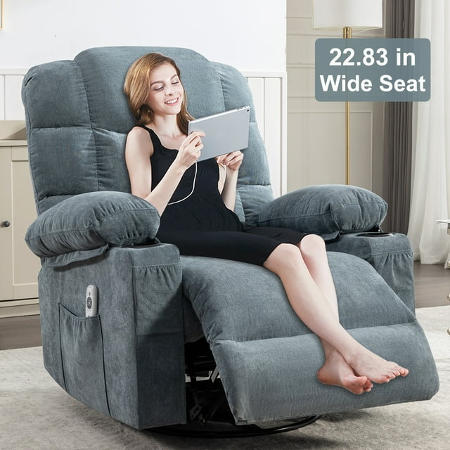 Manual Rocker Recliner with Massage and Heat, 360° Swivel Rocker ...
