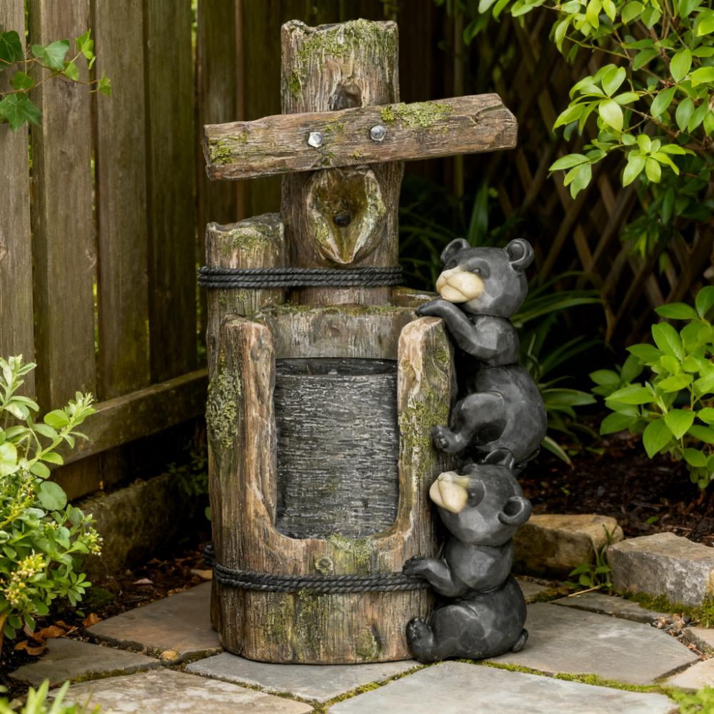 22.8 in Resin Outdoor Water Fountain with LED Lights, Waterfall Garden ...