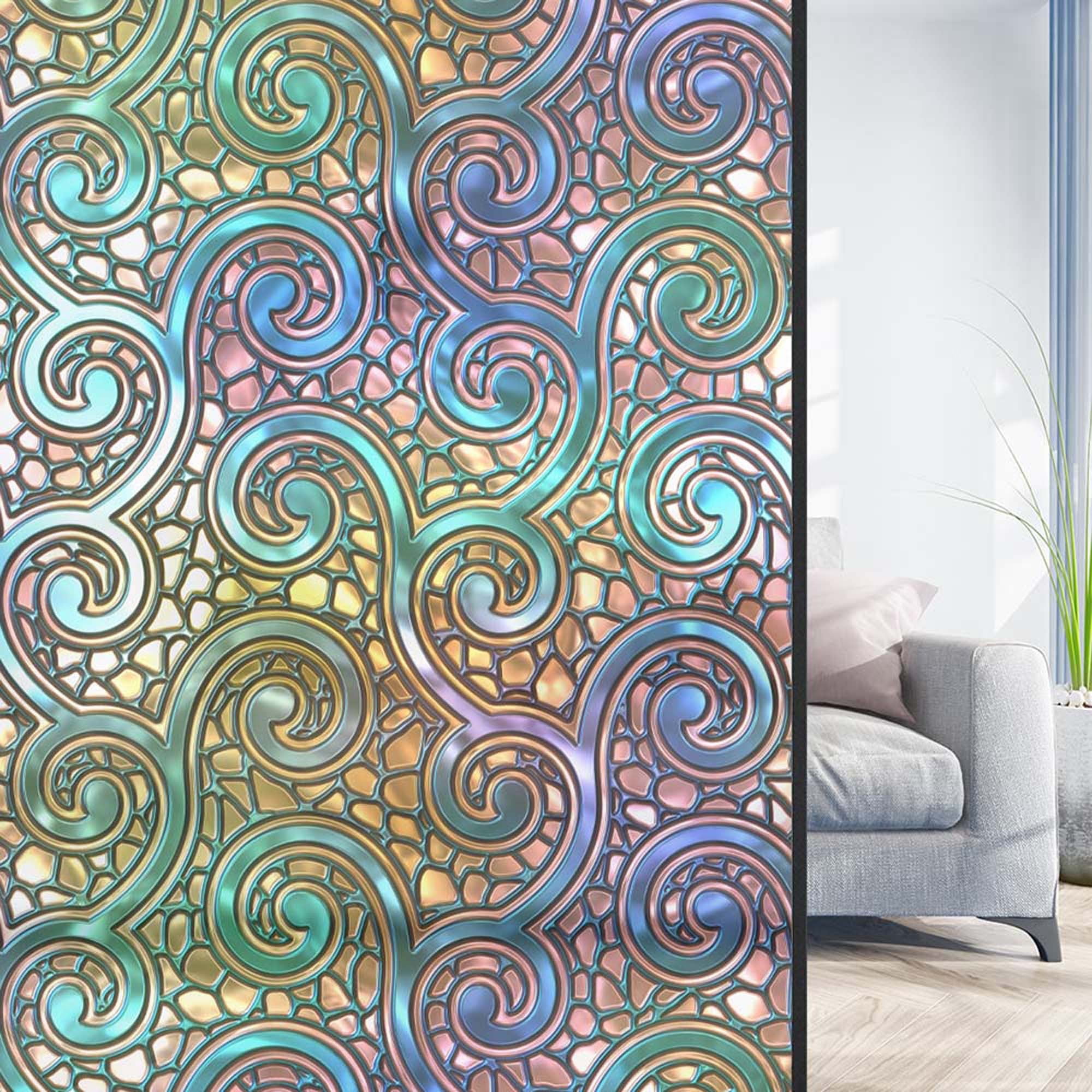 22.8"x47" Window Privacy Film Rainbow Window Clings Stained Glass ...