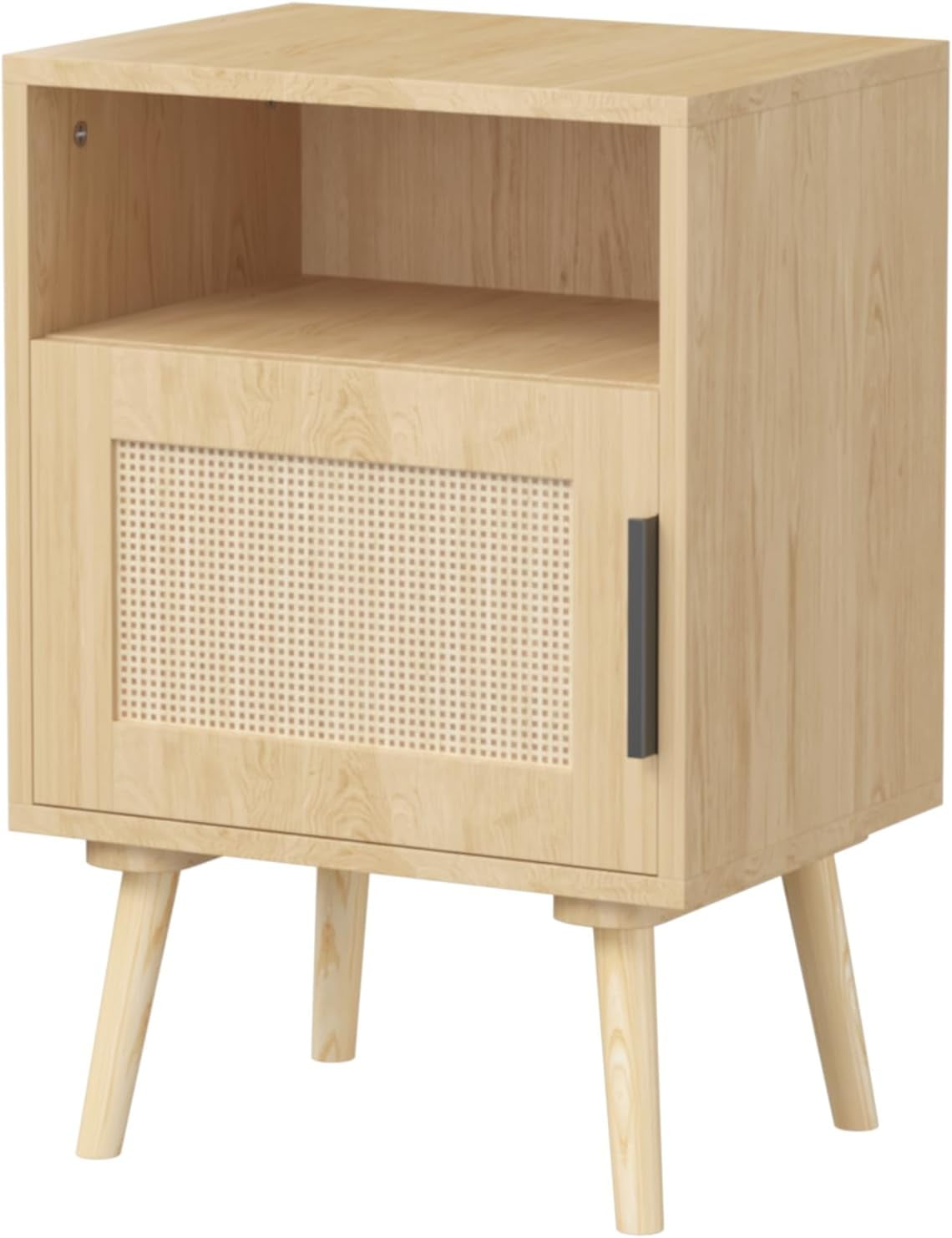 22.83'' Rattan Nightstand, Accent Bedside Table with Solid Wood Legs, Side Table with Door and ...