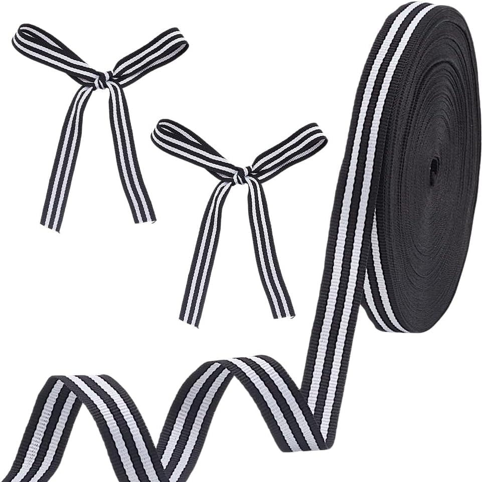 22.86m Black and White Striped Ribbon 15mm Wide Grosgrain Fabric Ribbon ...