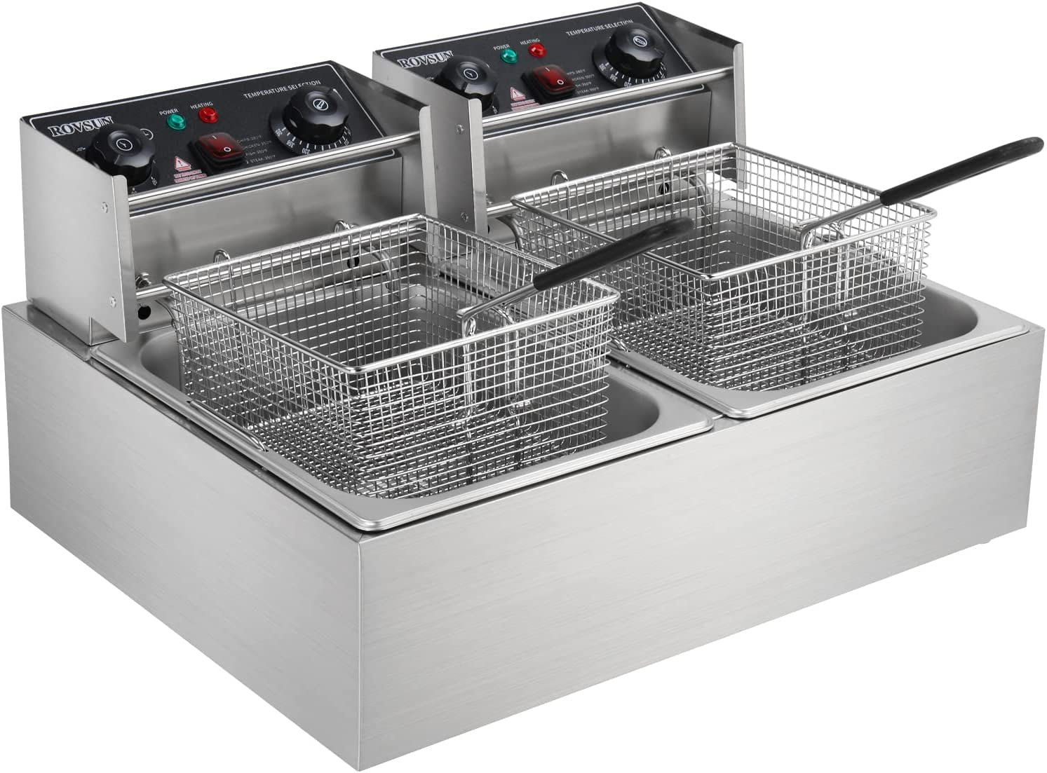 22.8QT Electric Deep Fryer w/ 60-Min Timer, 5000W Dual Tank Commercial ...