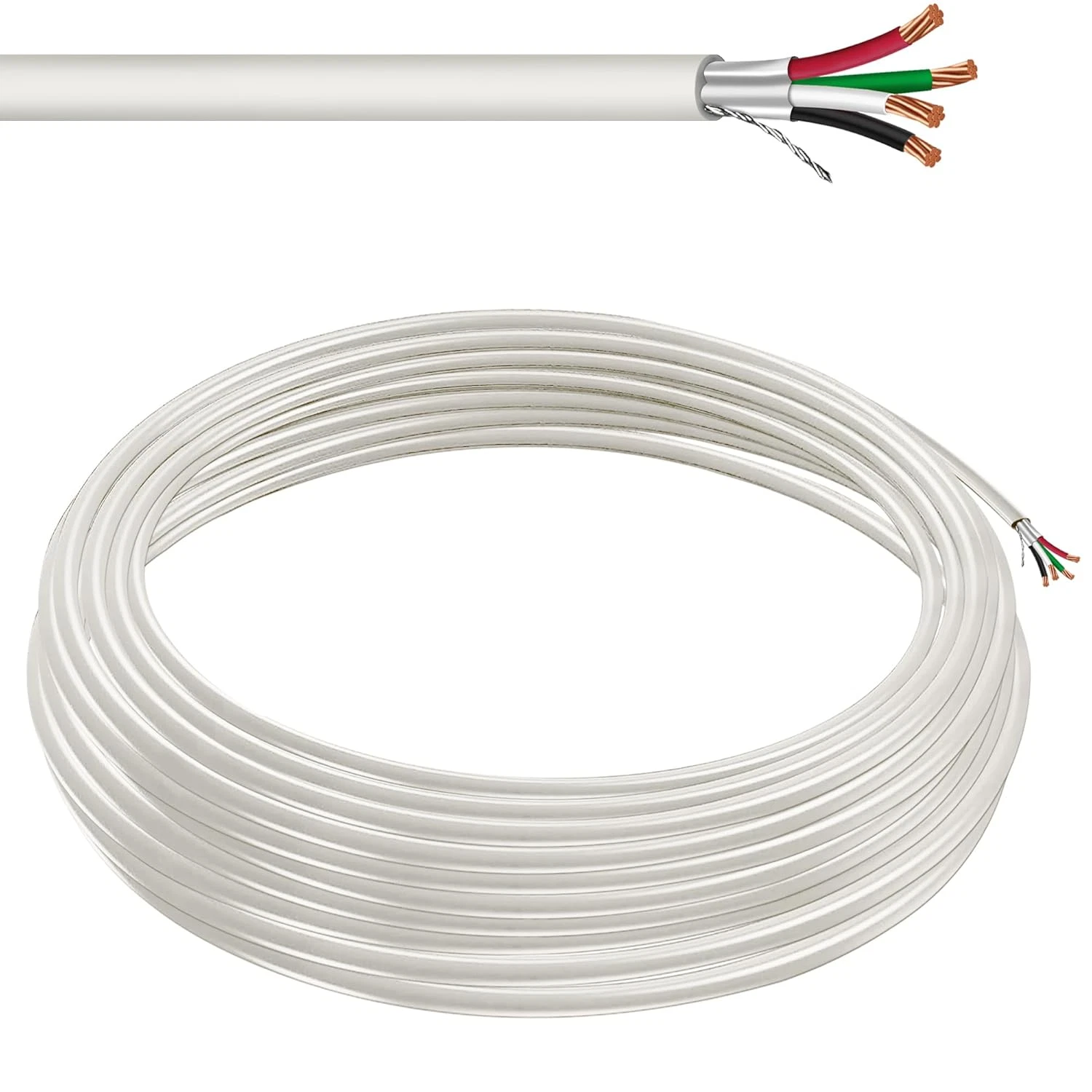 22 AWG 4 Conductor Stranded Shielded Plenum Cable White CL3P Jacket for ...