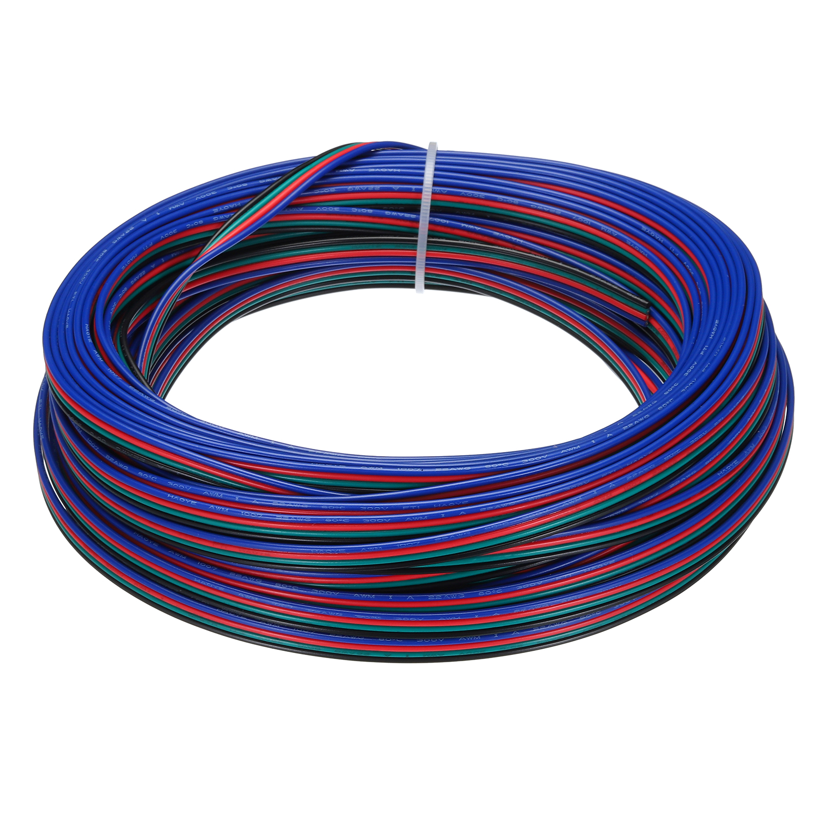 22 AWG Flat Ribbon Wire, LED Extension Cable 4 Pin, 66Ft/20M Long 1.7mm ...