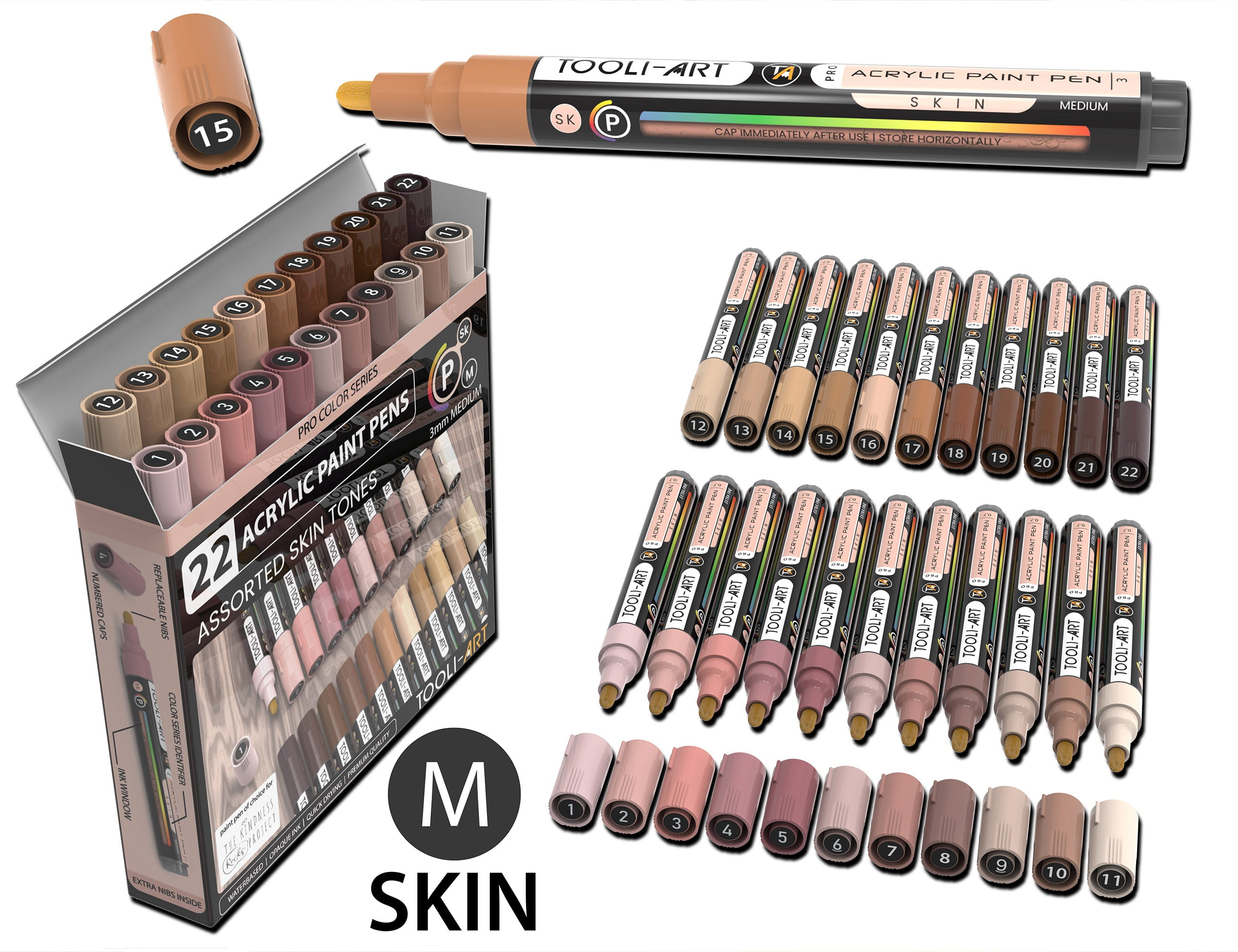 22 Acrylic Paint Pens (SKIN FLESH) Pro Color Series Set (3mm MEDIUM ...