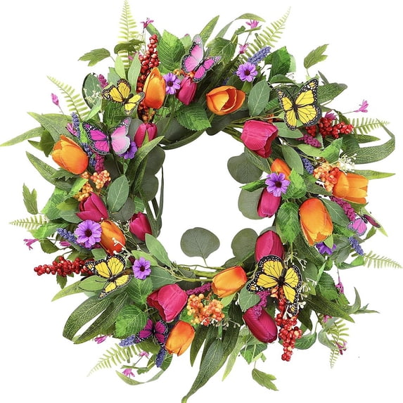 22 Artificial Spring Wreath With Butterflies & Eucalyptus For Year ...