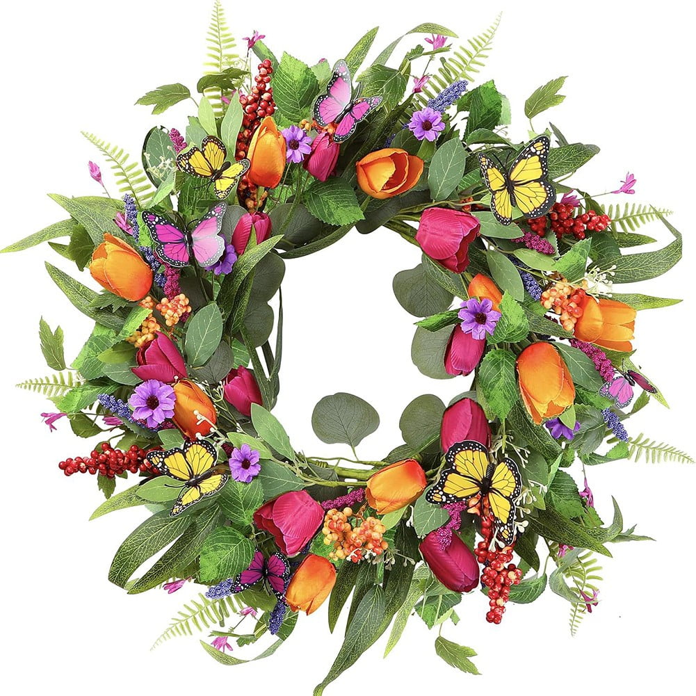 22 Artificial Spring Wreath with Butterflies & Eucalyptus for Year ...