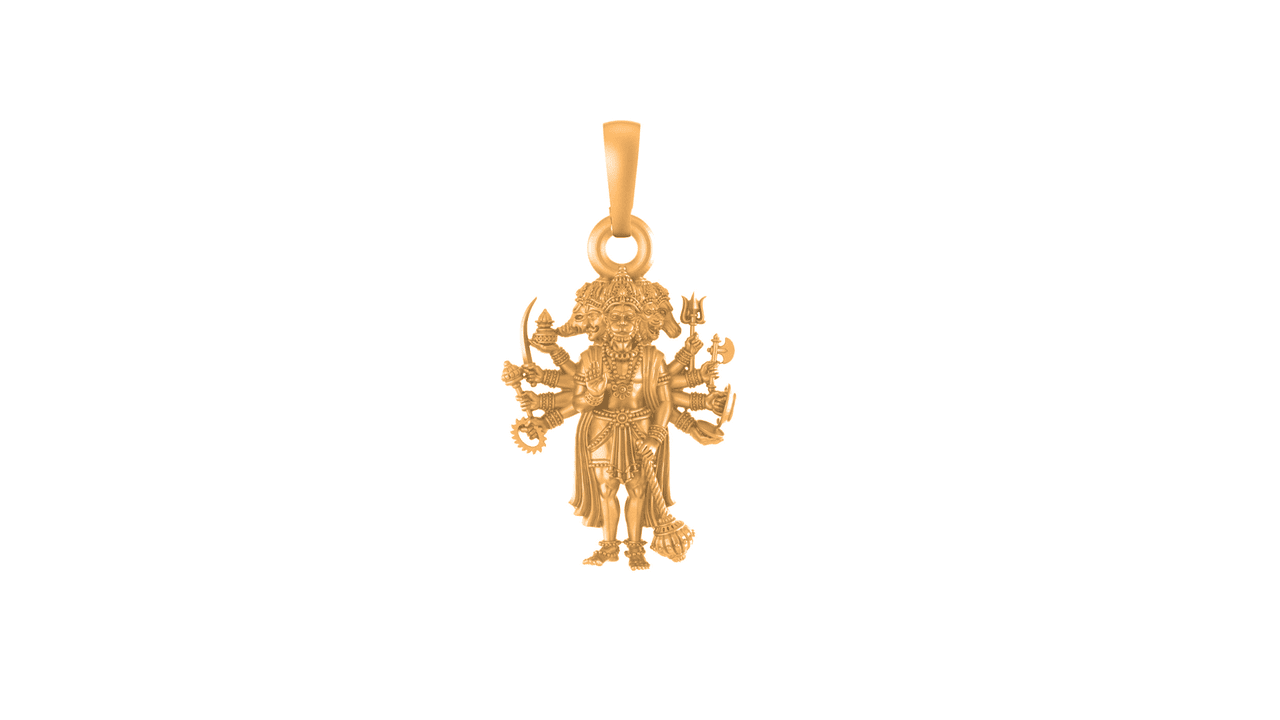 22 CT Gold Plated Silver (92.5% purity)God Panchmukhi Hanuman Pendant for Men-pm7214_gold ...