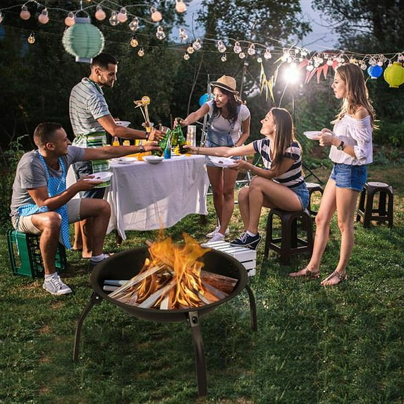 22" Curved Feet Iron Brazier Fire Pit - Wood Burning Decor with Spark ...