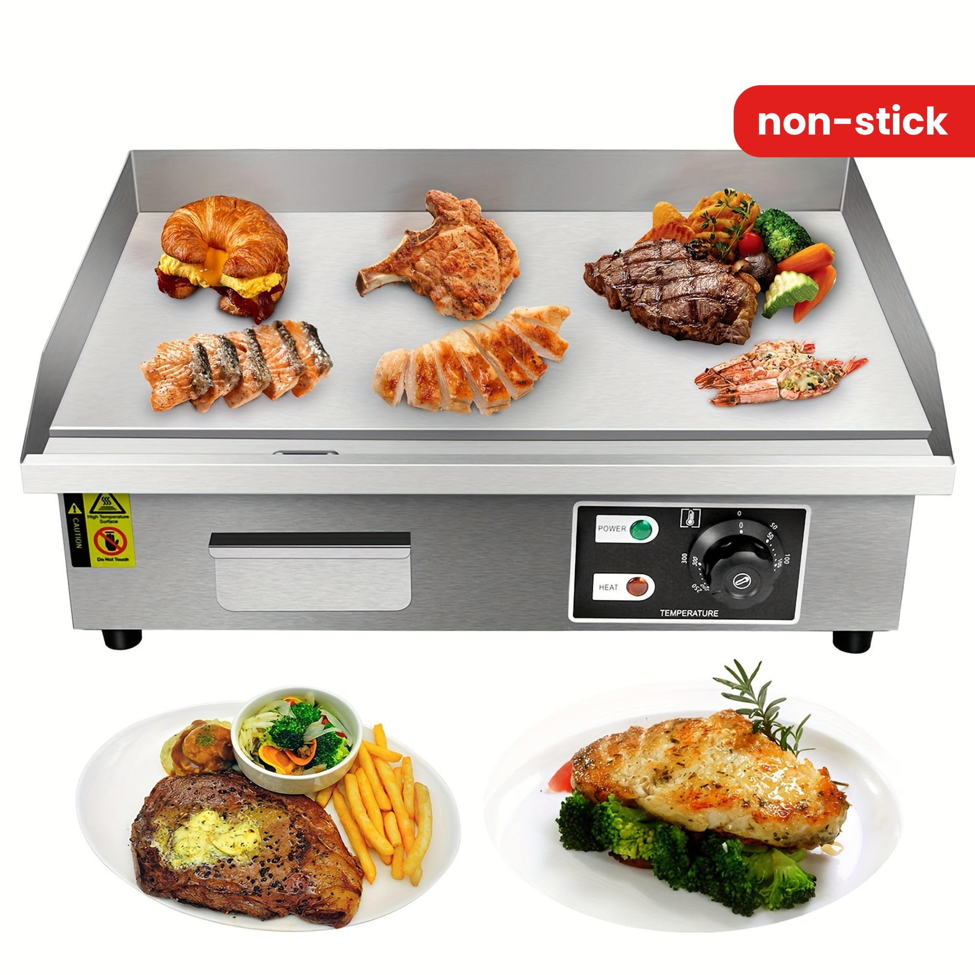 22" Electric Countertop Flat Top Griddle - 110V 1600W, Stainless Steel ...