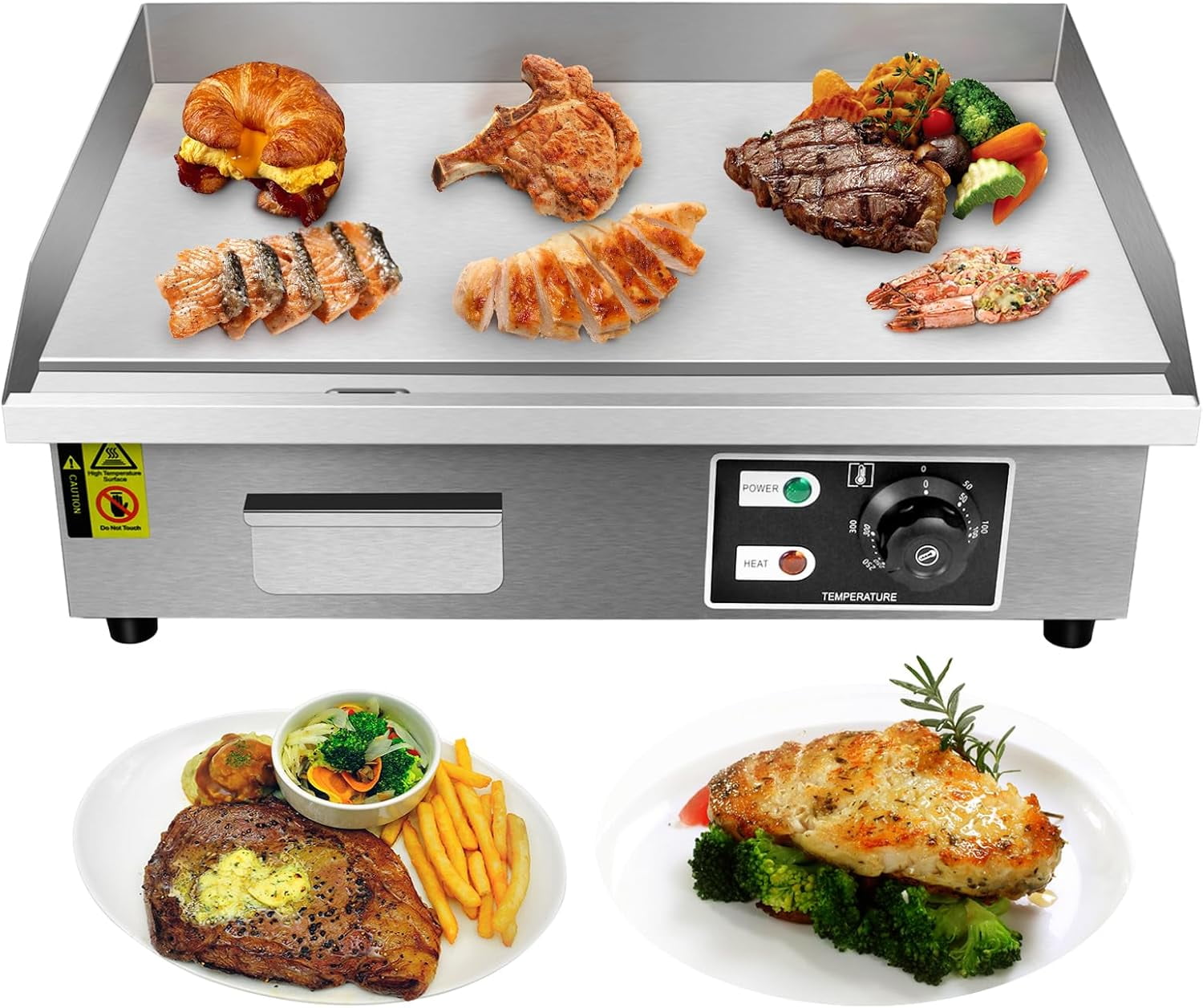22" Electric Countertop Flat Top Griddle 1600W 110V, Commercial ...