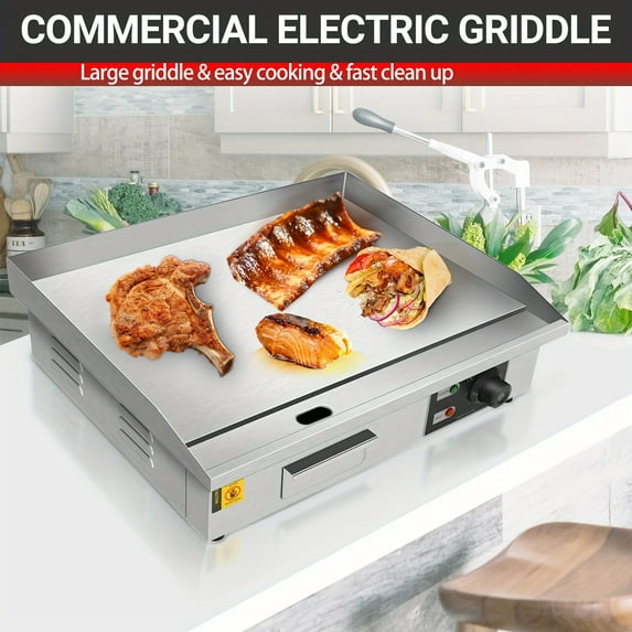 22" Electric Countertop Flat Top Griddle 1600W 110V, Commercial Non ...