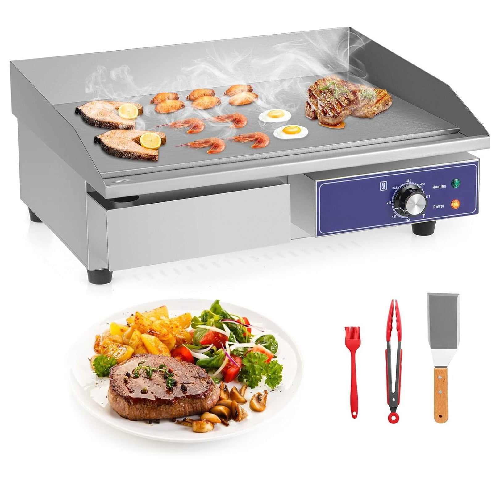 22" Electric Griddle, Stainless Steel Flat Top Grill w/Adjustable ...