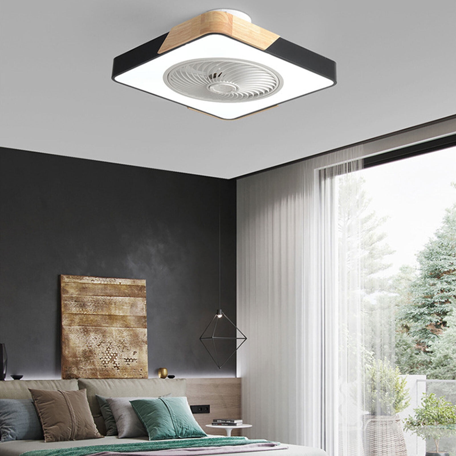22" Enclosed Ceiling Fan with Light LED Remote Control Bladeless Fan ...