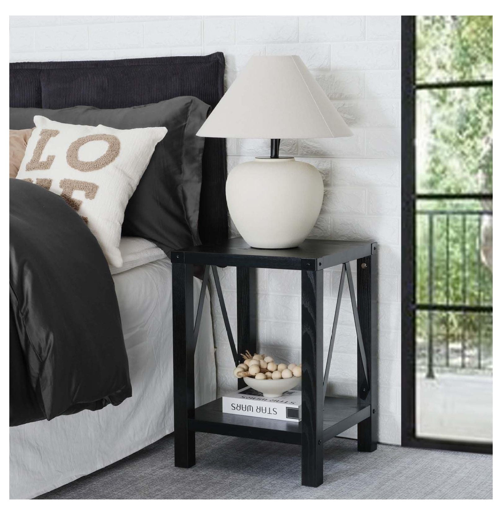 22'' End Table with 2-Tier Storage Shelf, Square Side Table for Small Spaces, Couch Bedside ...