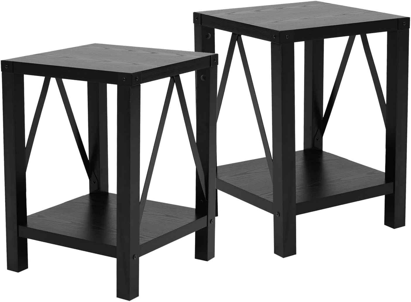 22'' End Table with 2-Tier Storage Shelf, Square Side Table for Small Spaces, Couch Bedside ...