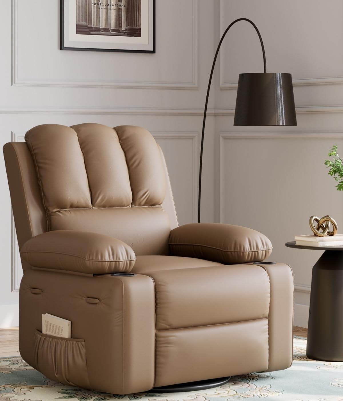 22” Extra-Large Recliner Chair with Heat and Massage, 360° Manual ...