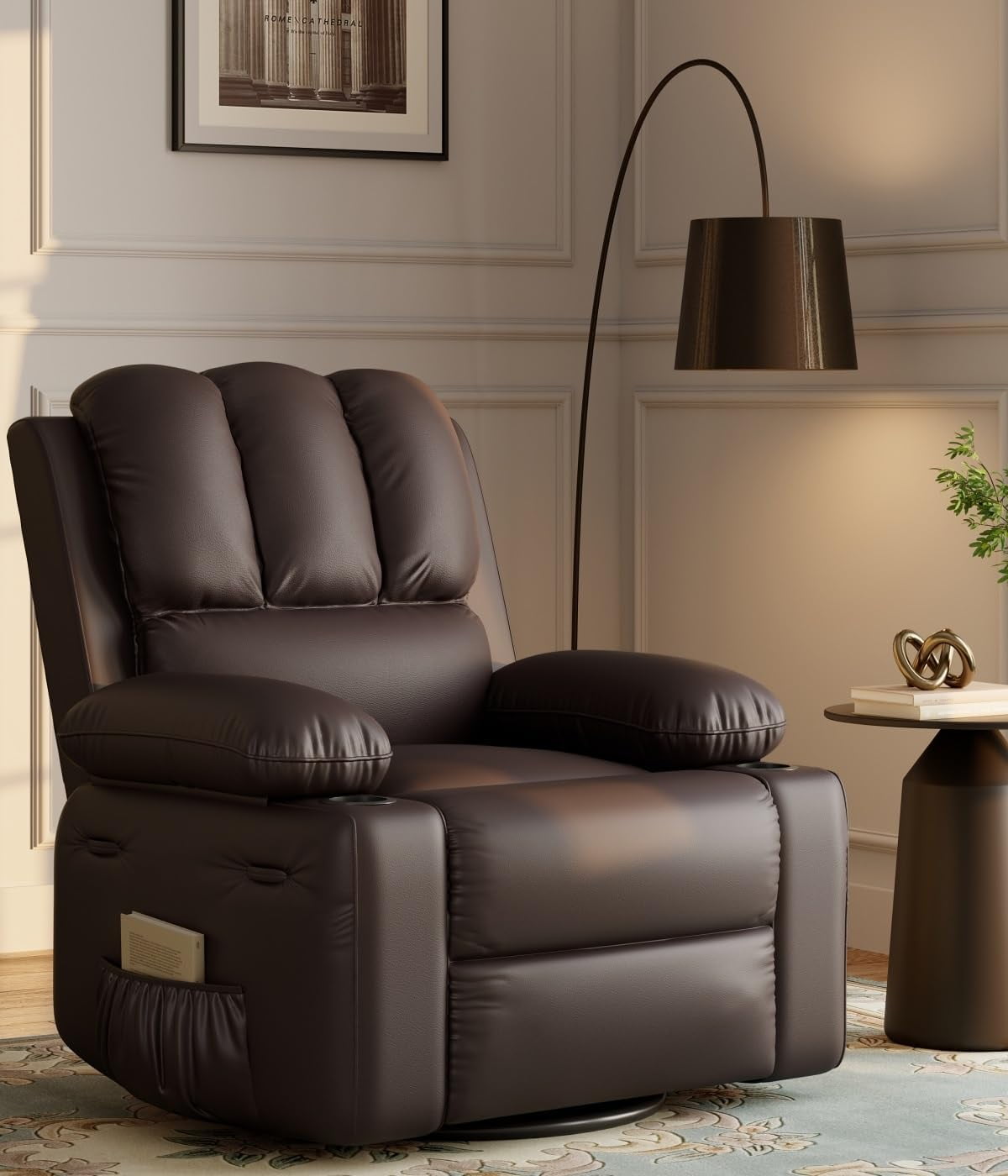 22” Extra-Large Recliner Chair with Heat and Massage, 360° Manual ...