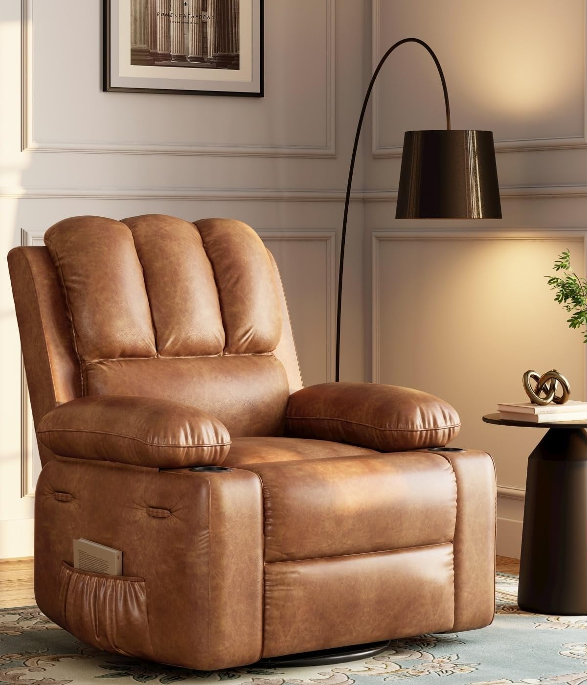 22” Extra-Large Recliner Chair with Heat and Massage, 360° Manual ...
