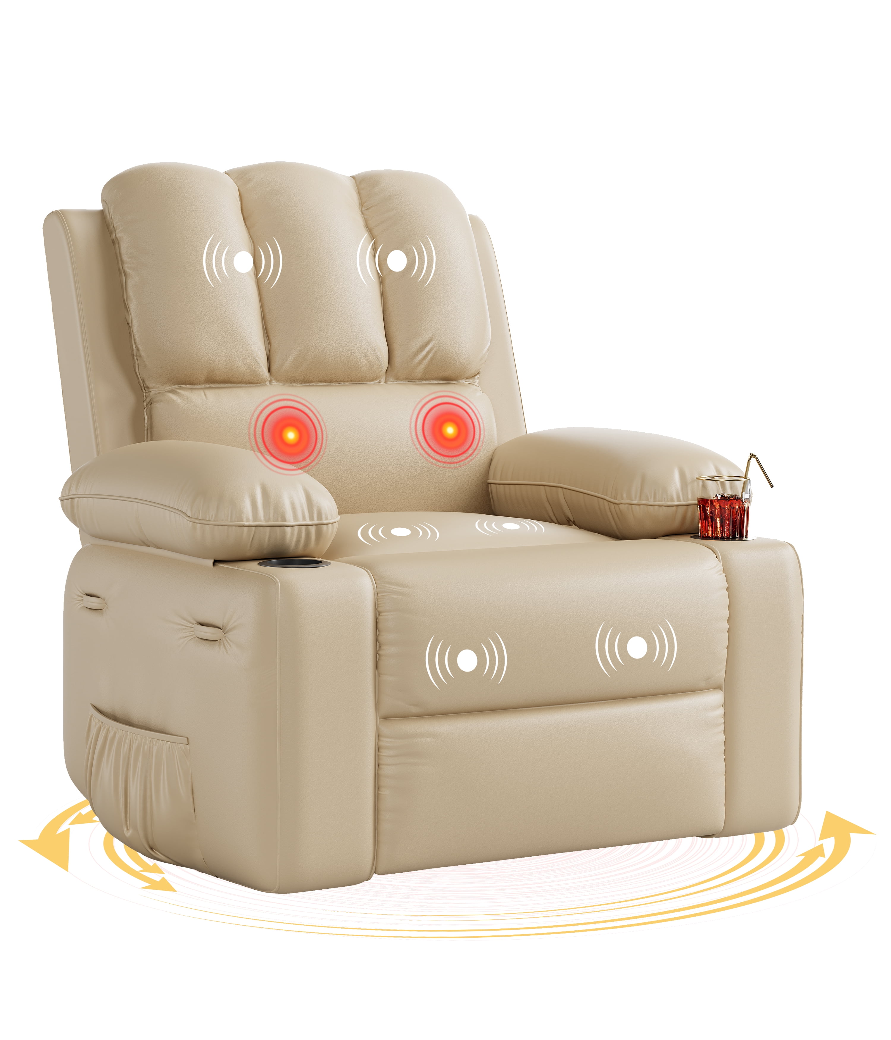 22" Extra-Large Swivel Recliner Chair with Heat & Massage, 360° Manual ...