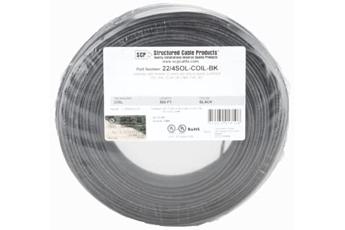 22 Gauge 4 Conductor 500 Feet Solid Copper Security Alarm Wire Black UL ...