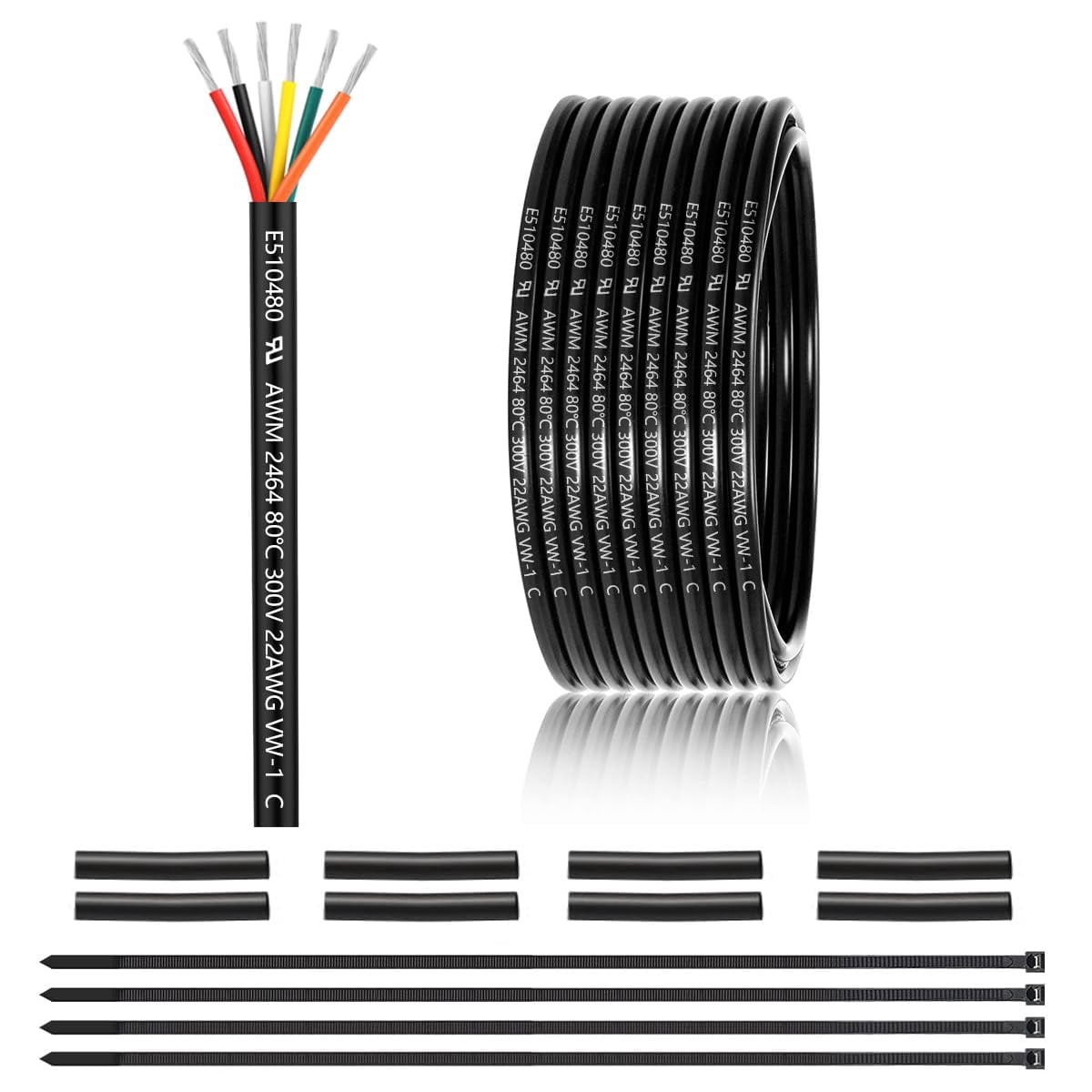22 Gauge 6 Conductor Electrical Wire 25FT, UL 2464 22 AWG 6 Wire Cable ...