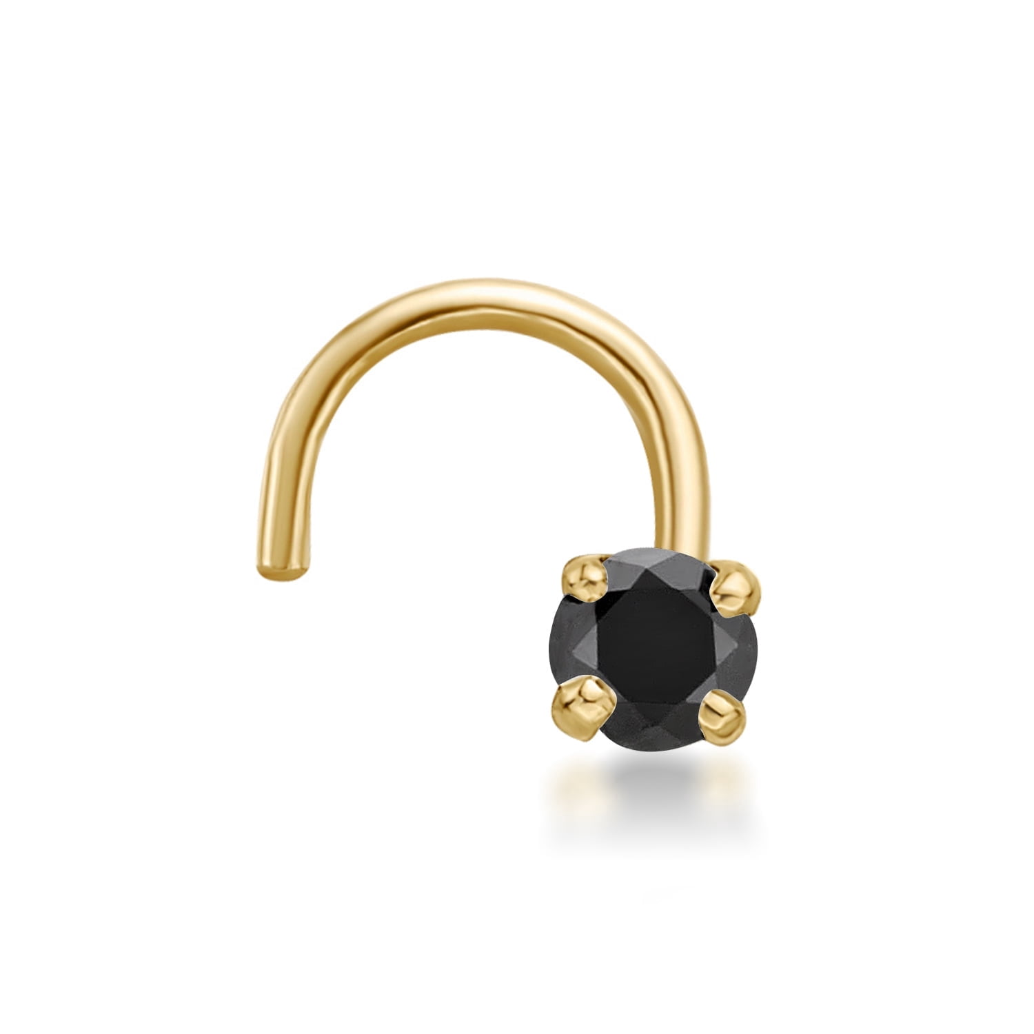 22 Gauge Curved Screw 14K Yellow Gold 0.025 Carat Black Diamond Nose ...