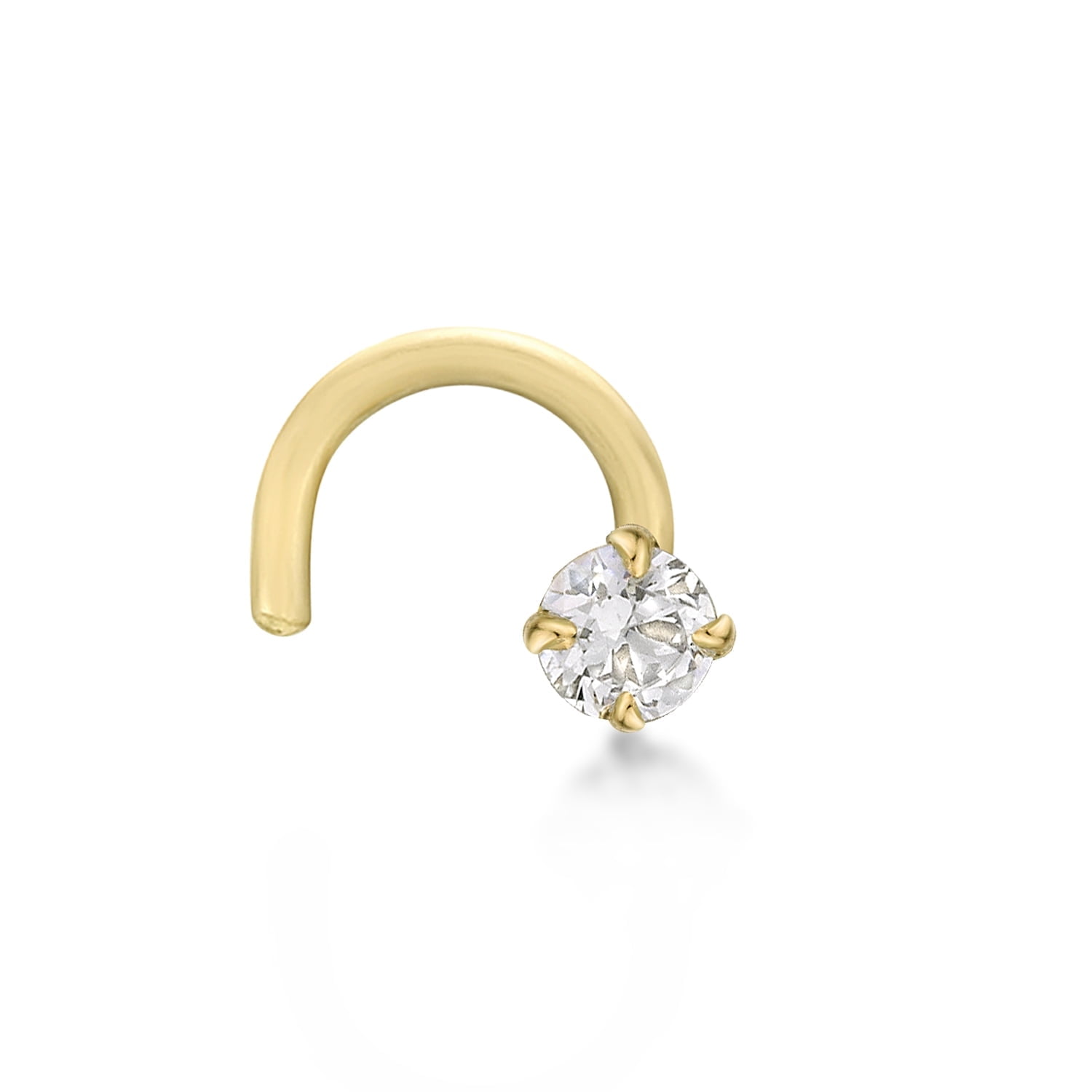 22 Gauge Curved Screw 14K Yellow Gold 2MM Cubic Zirconia Nose Ring ...