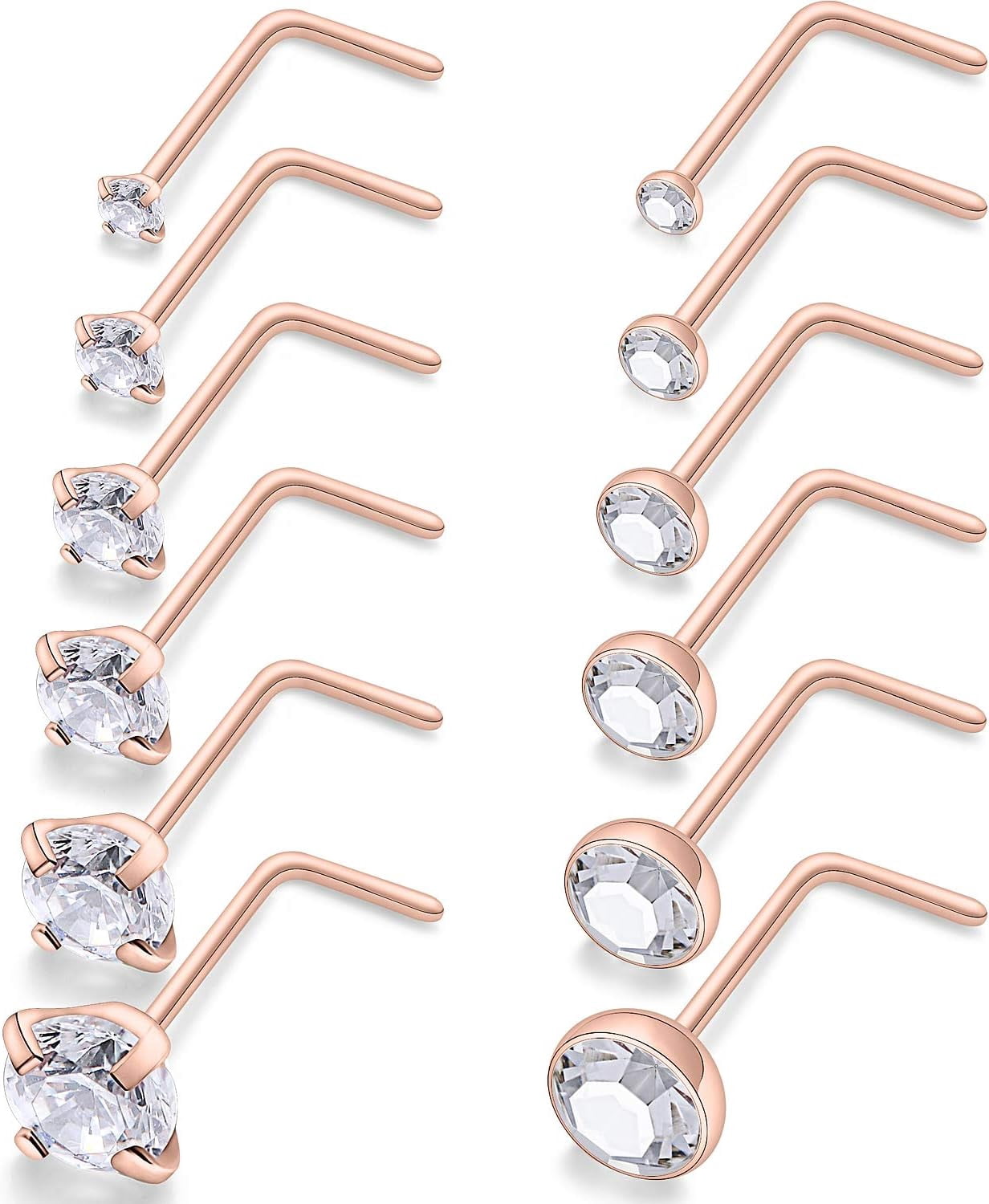 22 Gauge Nose Rings Hoop Stainless Steel Bone L Shaped Screw 1.5-4mm ...