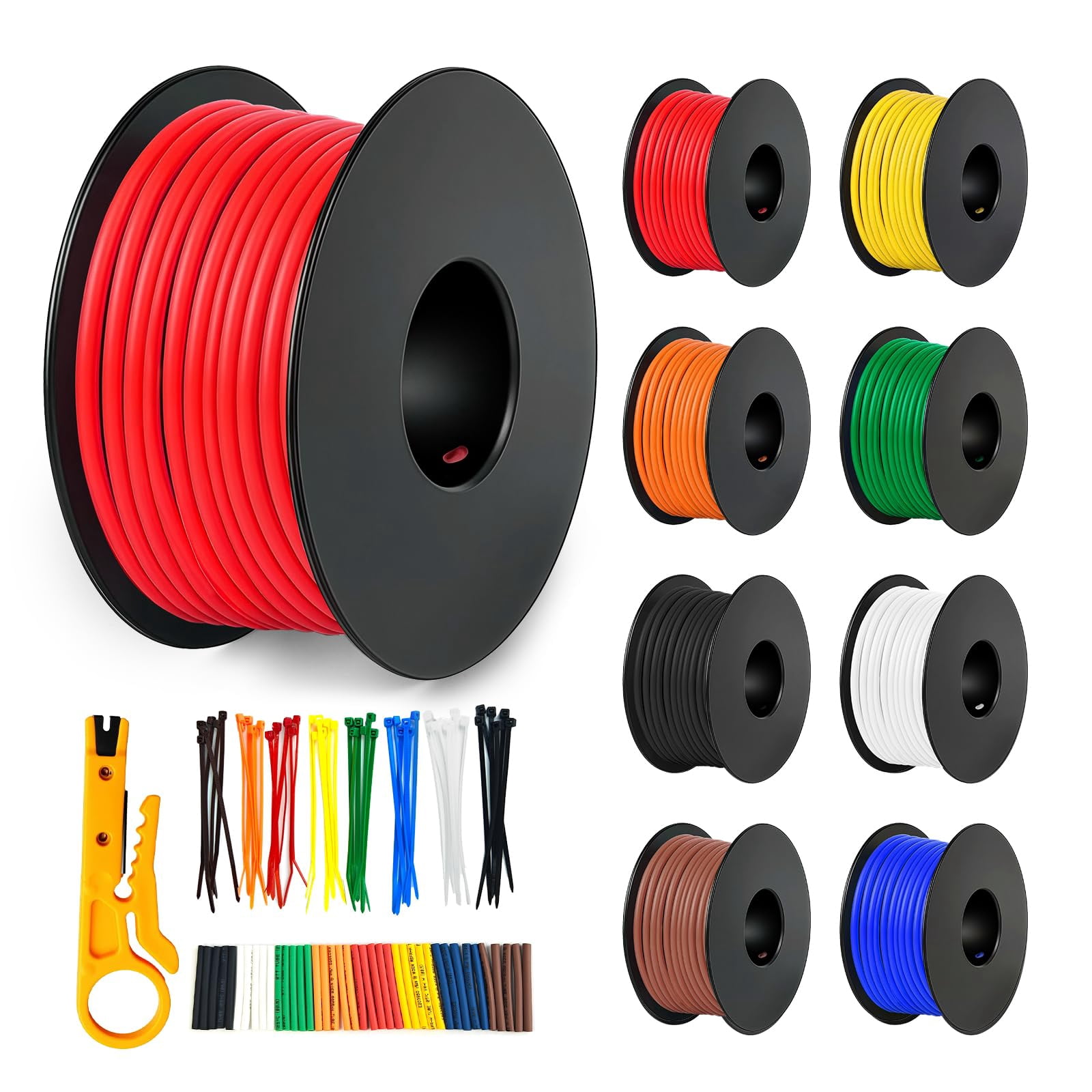 22 Gauge Stranded Wire Kit, 10ft Each 8 Colors 22AWG Silicone ...