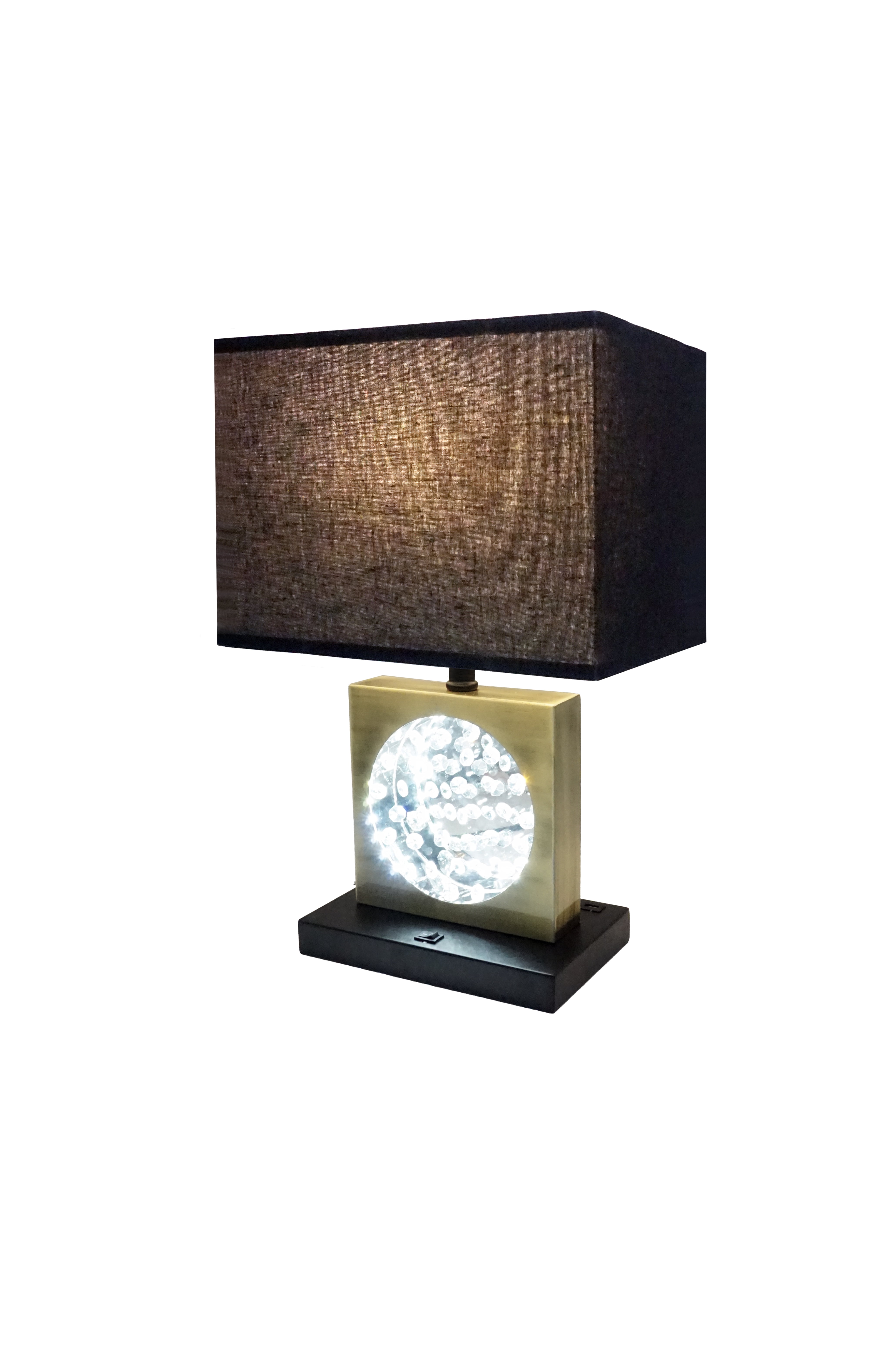 22"H SQUARE W/ BLACK SHADE CRYSTAL CENTERPIECE WITH NIGHT LIGHT, USB ...