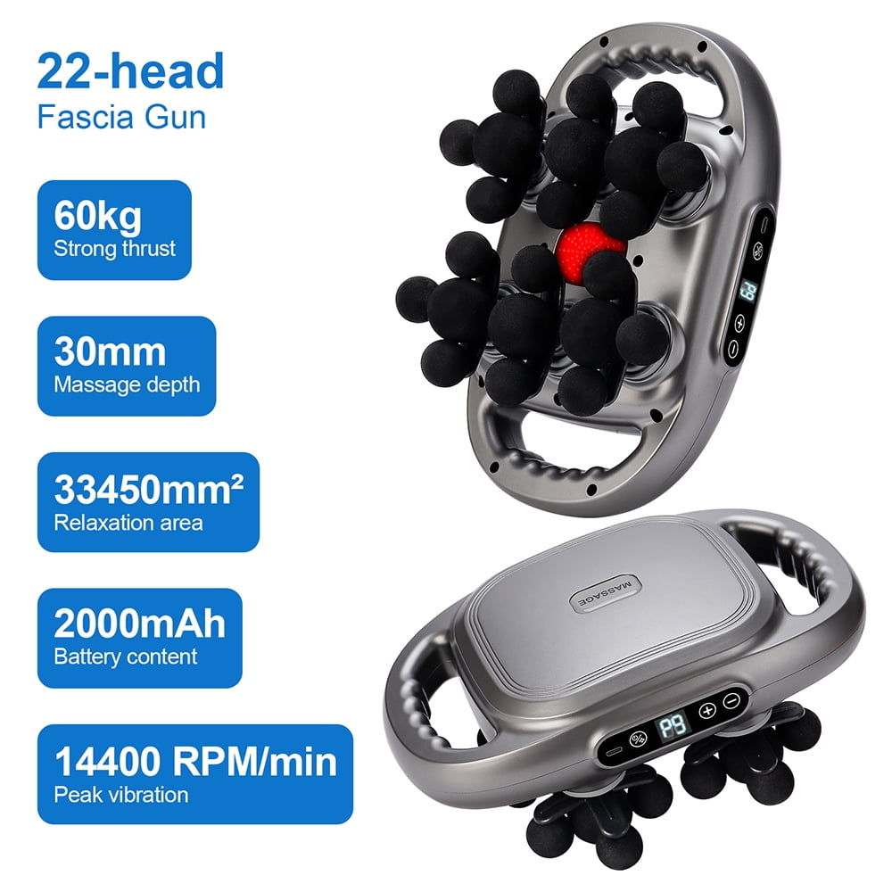 22-Head Fascia Gun High Frequency Vibration Body Massage Gun Back ...