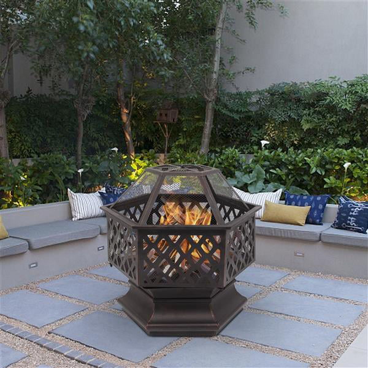 22" Hexagonal Iron Brazier Fire Pit – Antique Copper Wood Burning ...