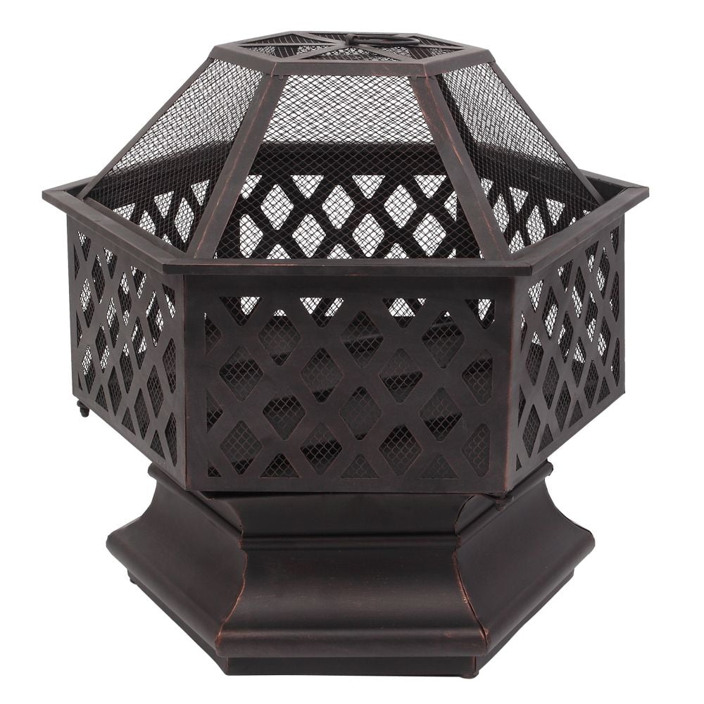 22" Hexagonal Shaped Iron Brazier Wood Burning Decoration for Backyard ...