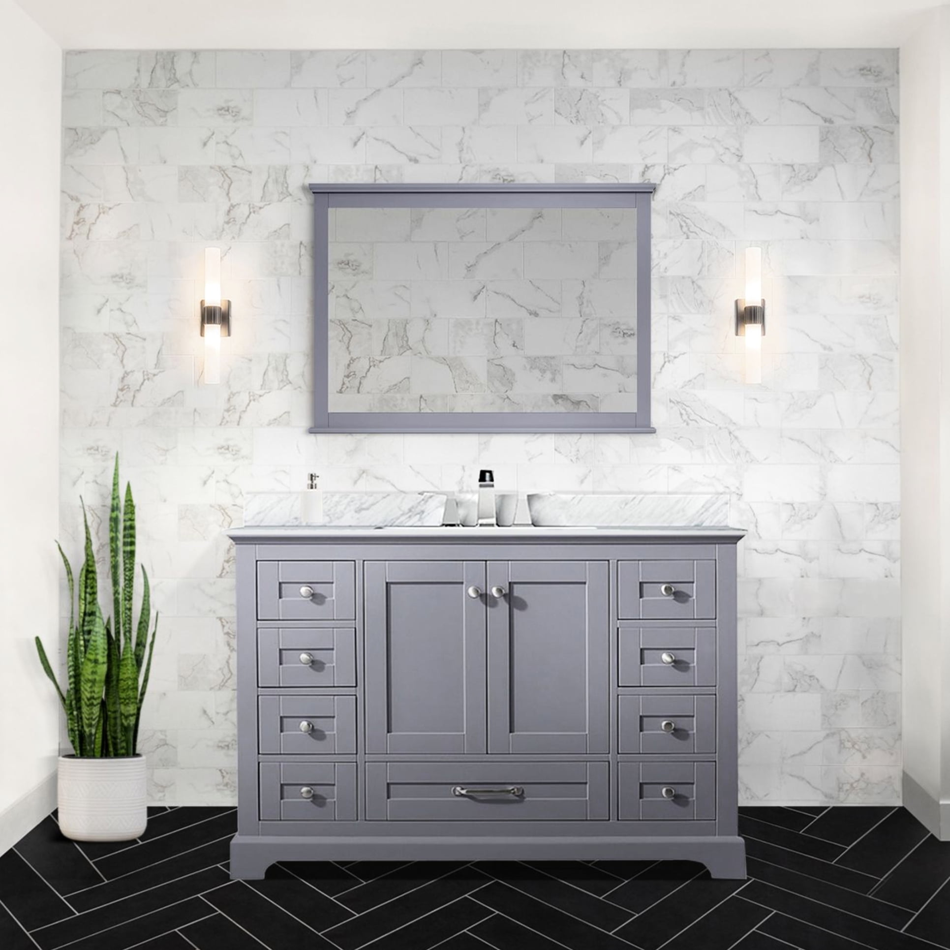22 In. D Dark Grey Vanity With Marble Top And Solid Wood Build 48" W X ...