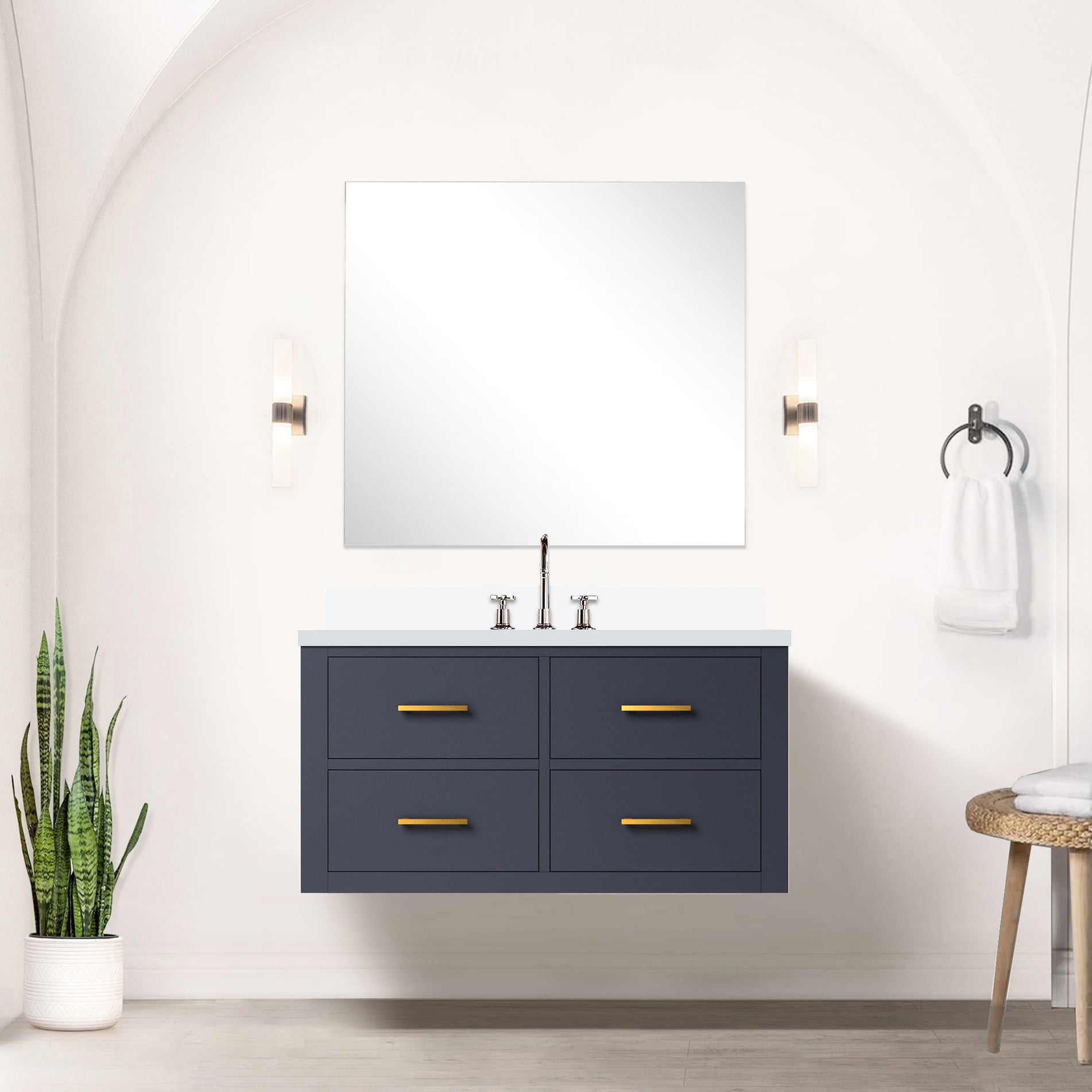22 In. Deep X 36 Wide Blue Vanity With Cultured Marble And Solid ...