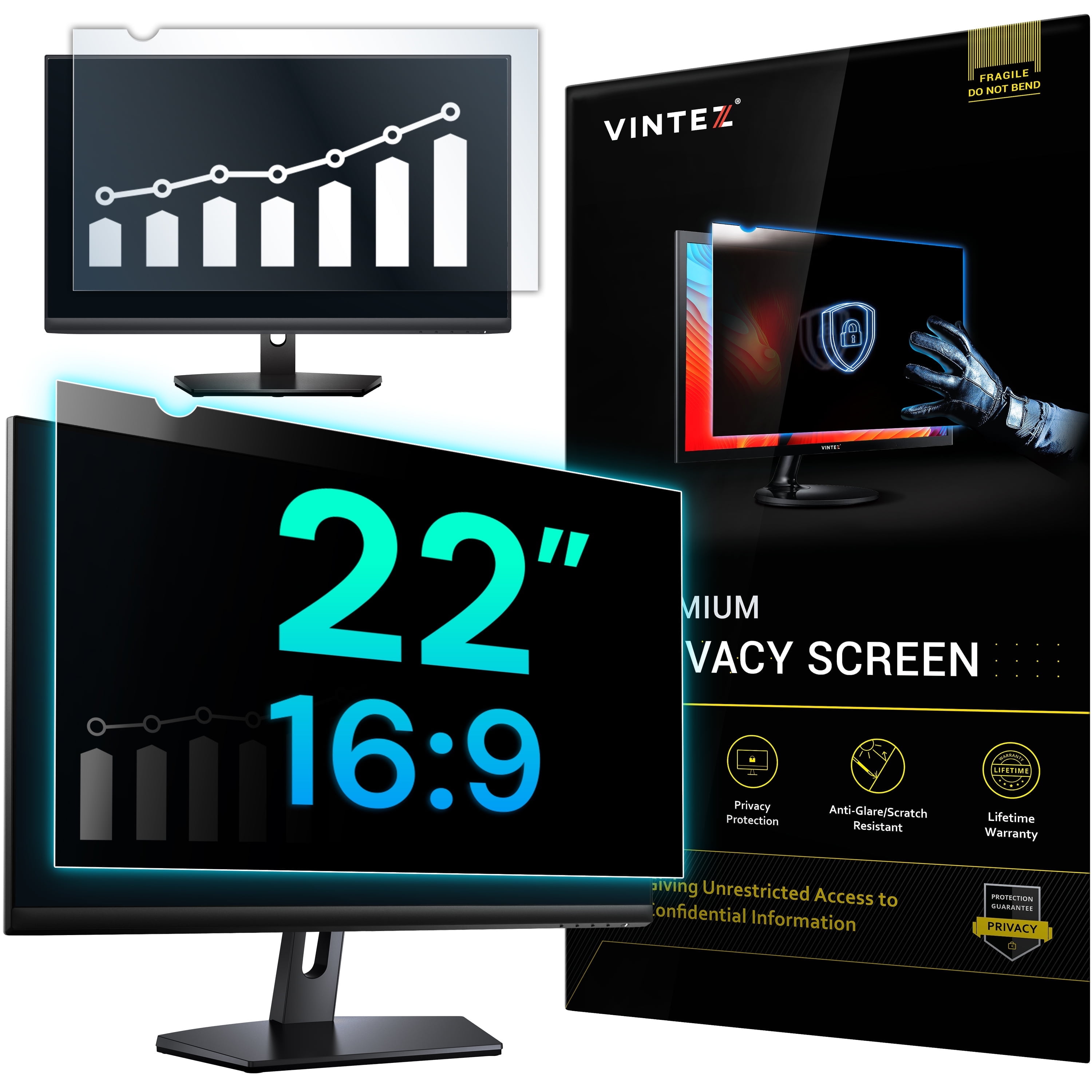Vintez 22 Inch Anti-Glare Computer Privacy Screen Protector for 16:9 ...