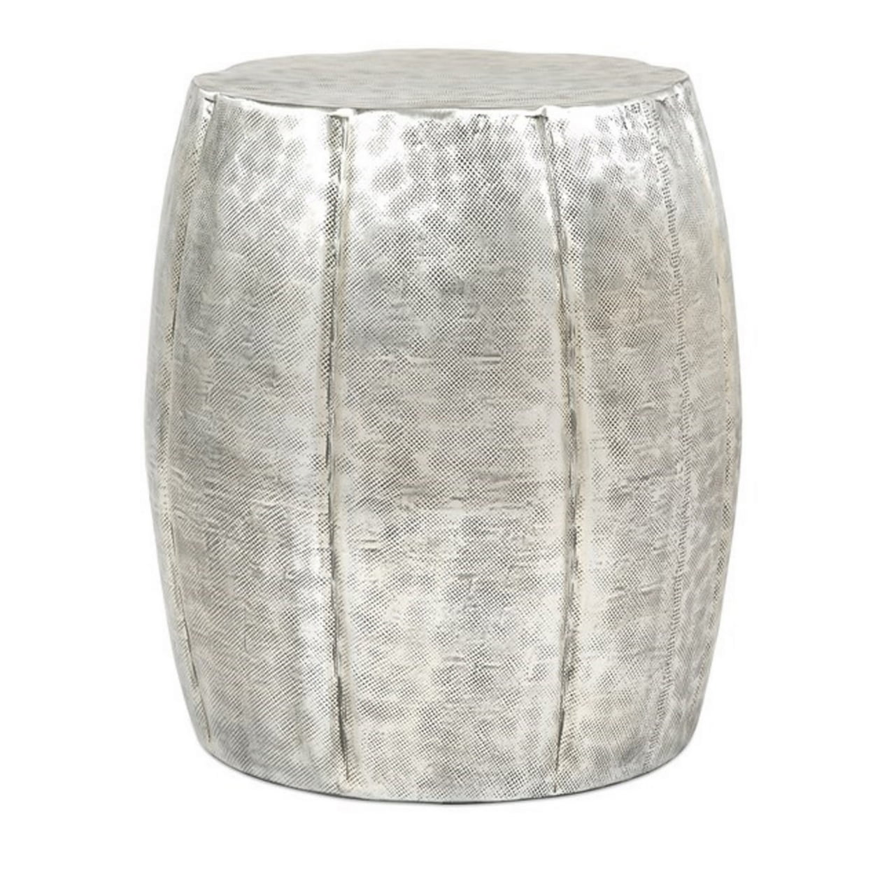 22 Inch Accent Table, Drum Body, Aluminum Metal, Round Top, Silver ...