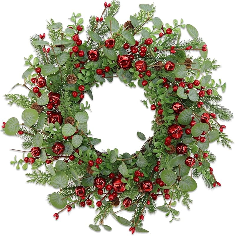 22 Inch Artificial Christmas Wreaths for Front Door, Winter Wreath with ...