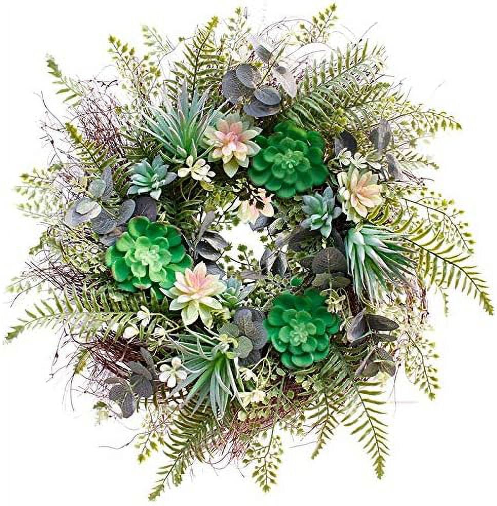 22 Inch Artificial Wreath for Front Door, Fern Plants Wreath for Spring ...