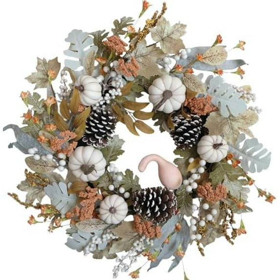 22 Inch Autumn Wreath for Front Door - Farmhouse Fall Wreath with White ...