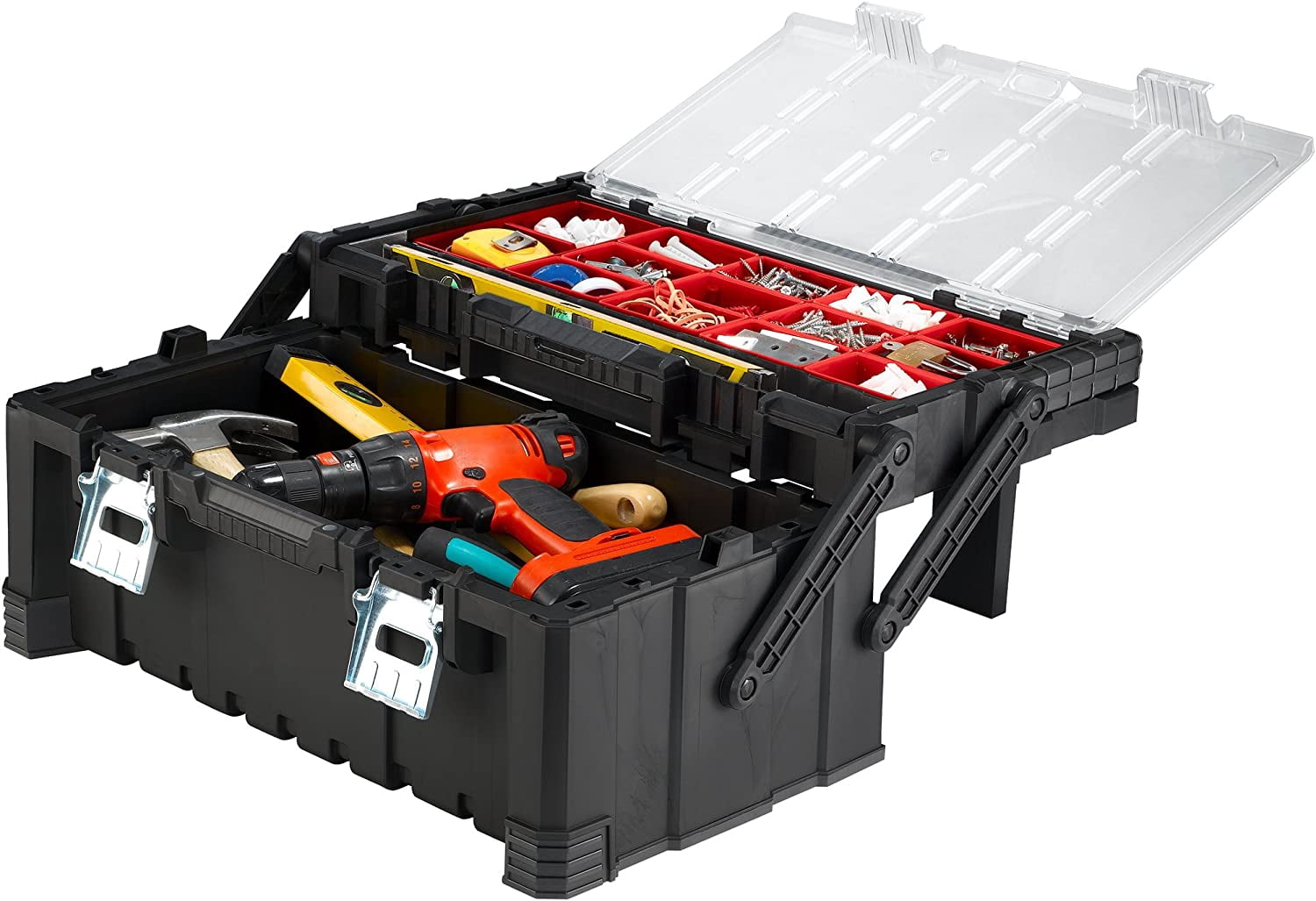 22 Inch Cantilever Plastic Portable Tool Box Organizer with Metal ...