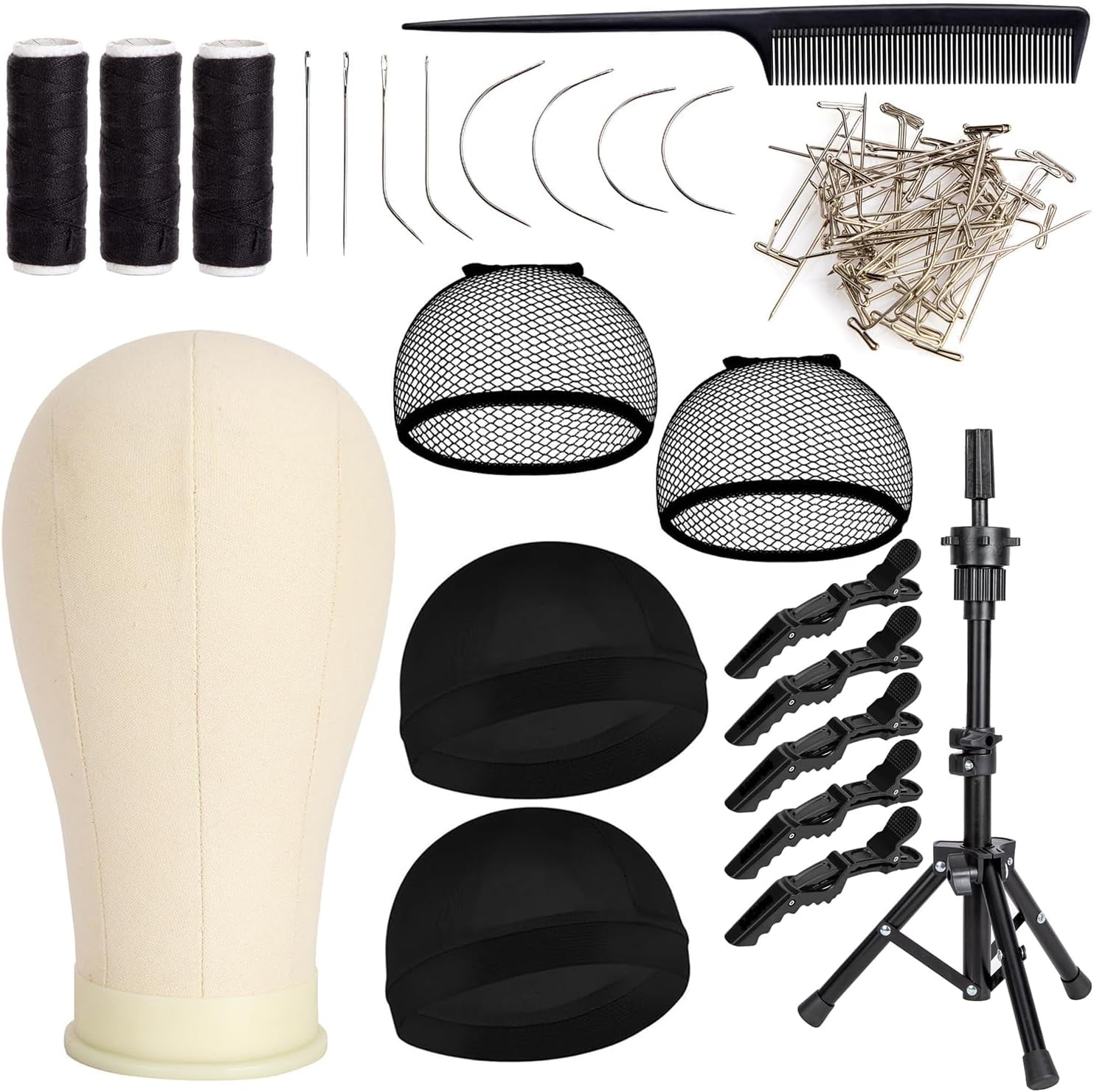 22 Inch Canvas Wig Heads with Mannequin Stand Height Adjustable Manikin ...