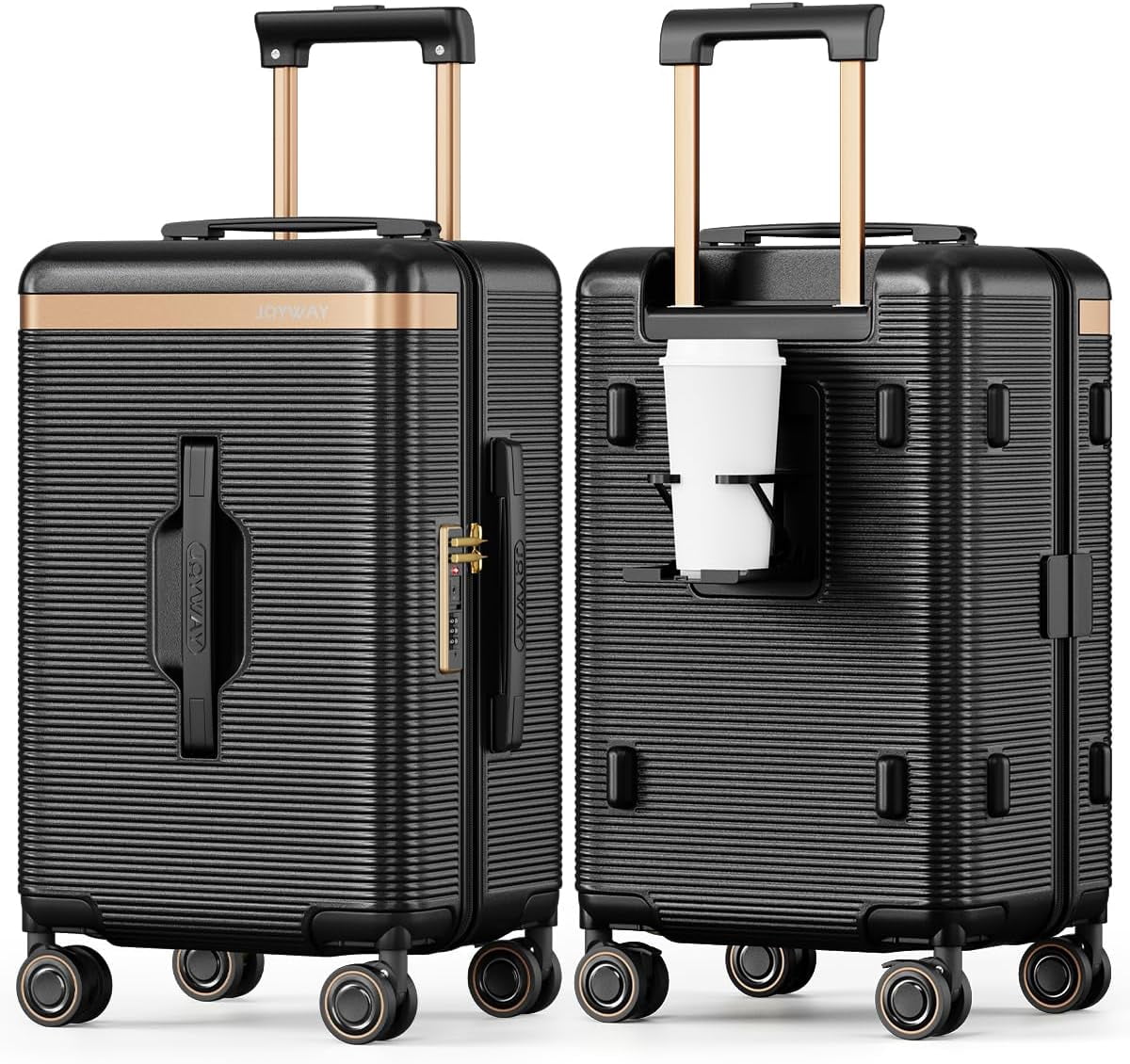 22 Inch Carry Luggage with Cup Holder, Hard Shell Suitcases with Shock ...