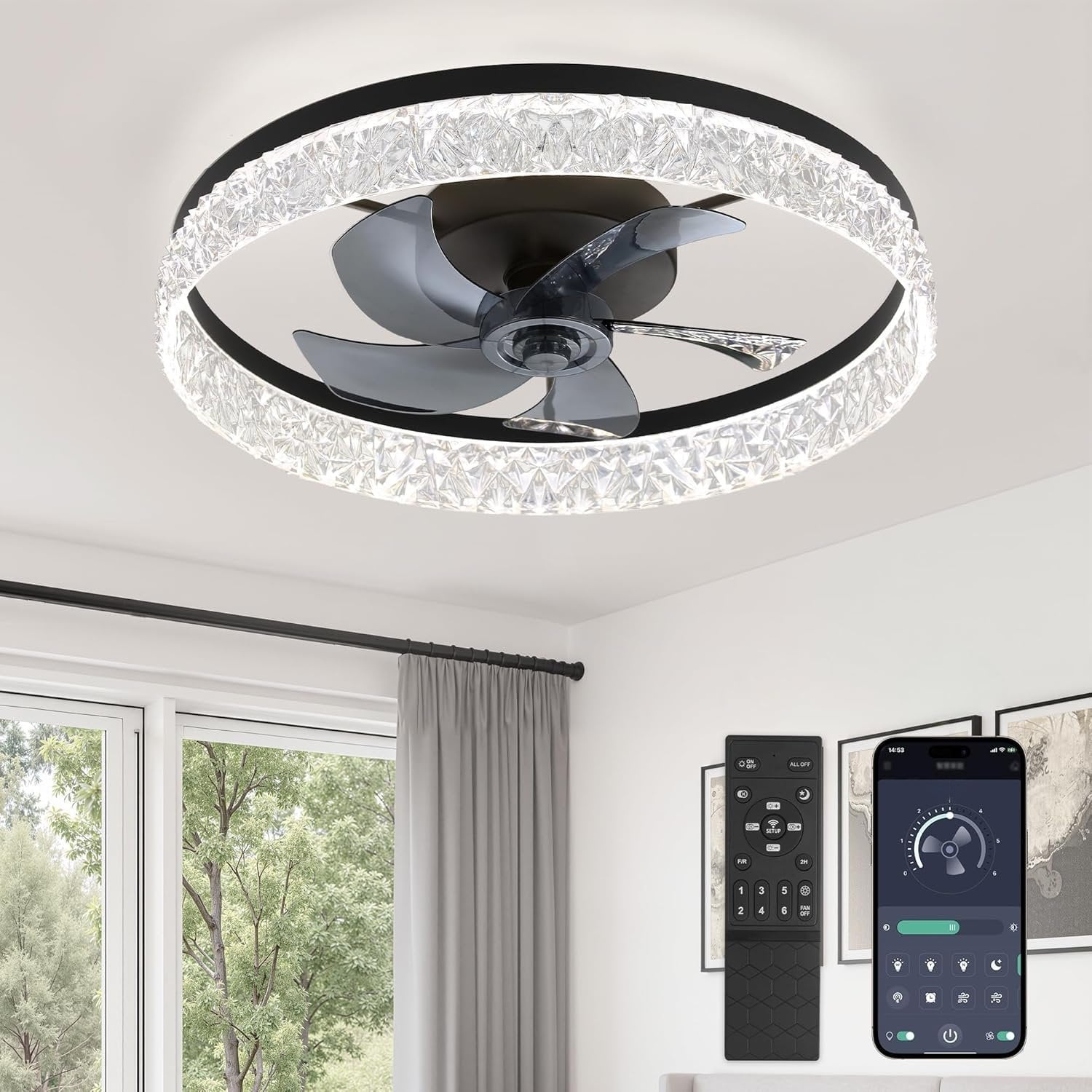 22 Inch Ceiling Fans with Lights and Remote, Fandelier Low Profile ...