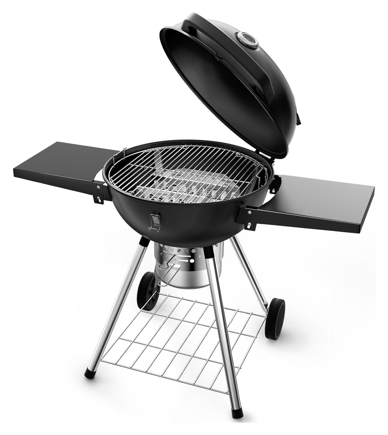 22 Inch Charcoal Grill with 2 Foldable Side Tables,Charcoal Kettle Grills with Wheels,Outdoor ...